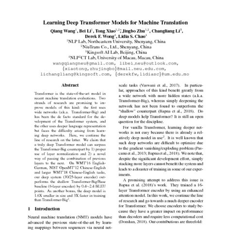 Learning Deep Transformer Models For Machine Translation Acl Anthology