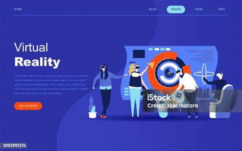 현대 평면 디자인 웹사이트 및 모바일 웹사이트 개발에 대 한 가상 현실과의 개념 방문 페이지 템플릿입니다 가상현실 시뮬레이터에 대한 스톡 벡터 아트 및 기타 이미지 Istock