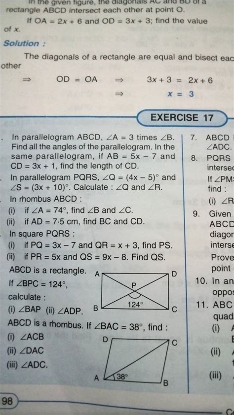 Rectangle Abcd Intersect Each Other At Point O If Oa2x6 And Od3x3 F