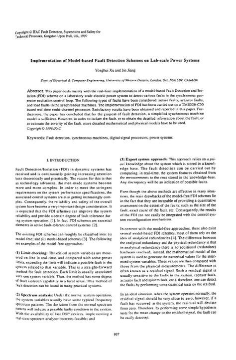 Pdf Implementation Of Model Based Fault Detection Schemes On Lab Scale Power Systems