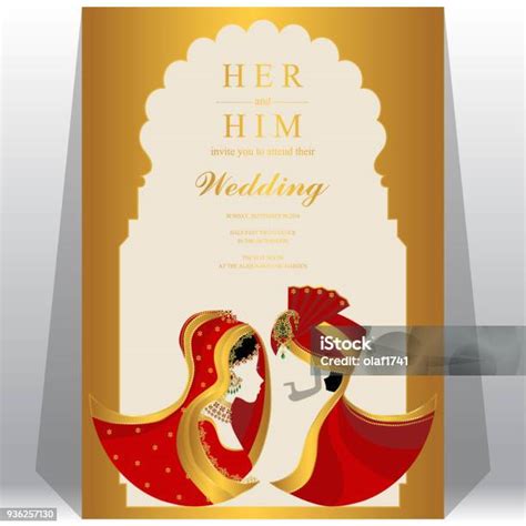 인도 남자와 종이에 전통적인 옷 여자 결혼식 초대 카드 템플릿 배경 색상 결정체에 대한 스톡 벡터 아트 및 기타 이미지 결정체 결혼 의식 결혼식 Istock