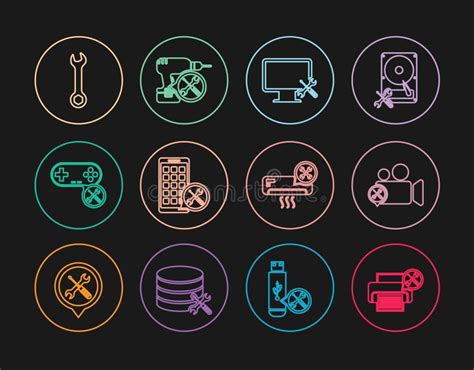 Line Printer Service Video Camera Computer Monitor Stock Illustrations 12 Line Printer Service