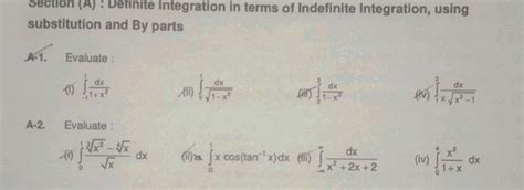 Section A Definite Integration In Terms Of Indefinite Integration Usi