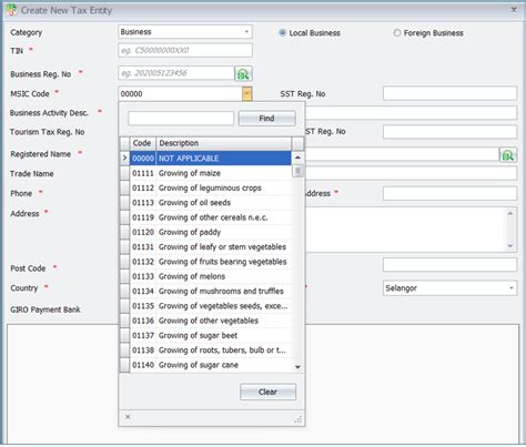 Accounting 2 2 E Invoice Tax Entity Maintenance Msic Code Dropdown List Is Empty Autocount