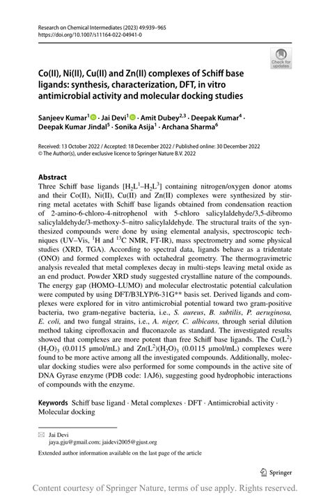 Coii Niii Cuii And Znii Complexes Of Schiff Base Ligands