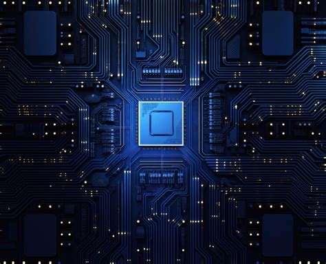 Premium Ai Image Blue Technology Chip Circuit Board With Dark Digital Pattern Background