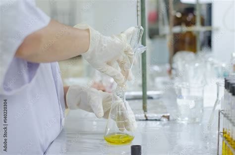 Scientist Hand Titration At Laboratory Titrate Chemical Titration