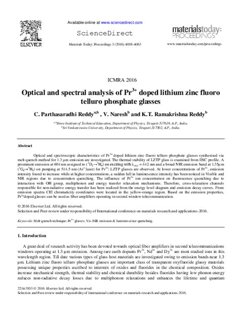 Pdf Optical And Spectral Analysis Of Pr3 Doped Lithium Zinc Fluoro