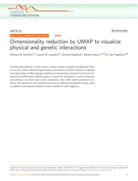 Pdf Dimensionality Reduction By Umap To Visualize Physical And Cole Trapnell