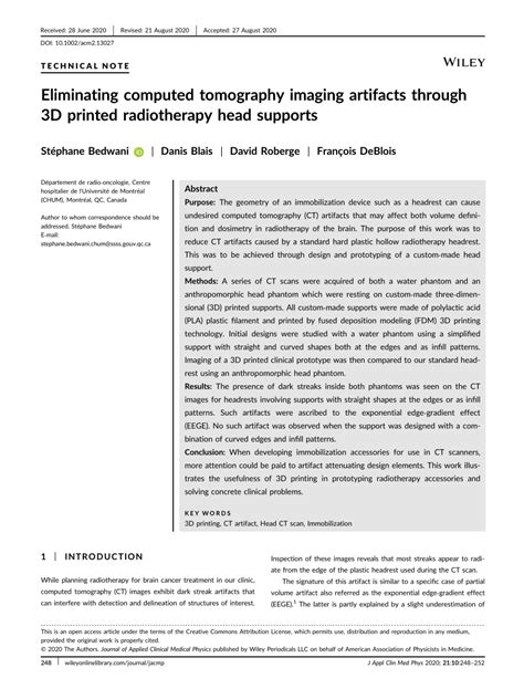 Pdf Eliminating Computed Tomography Imaging Artifacts Through 3d Printed Radiotherapy Head