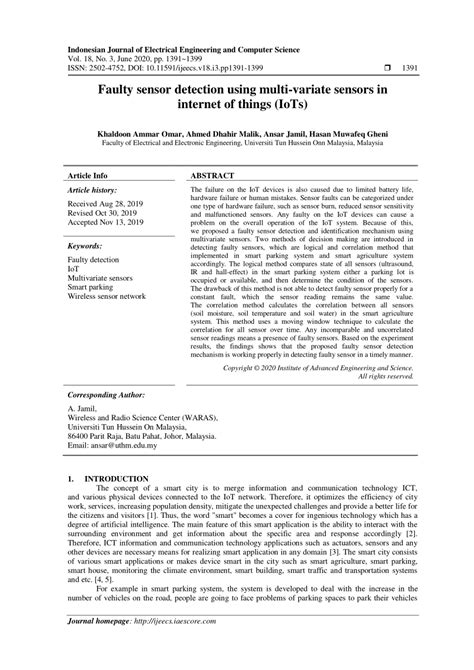 pdf faulty sensor detection using multi variate sensors in internet of things iots