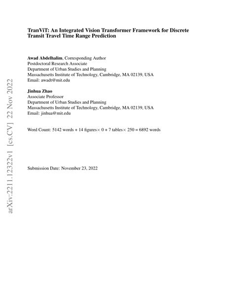 Pdf Tranvit An Integrated Vision Transformer Framework For Discrete Transit Travel Time Range