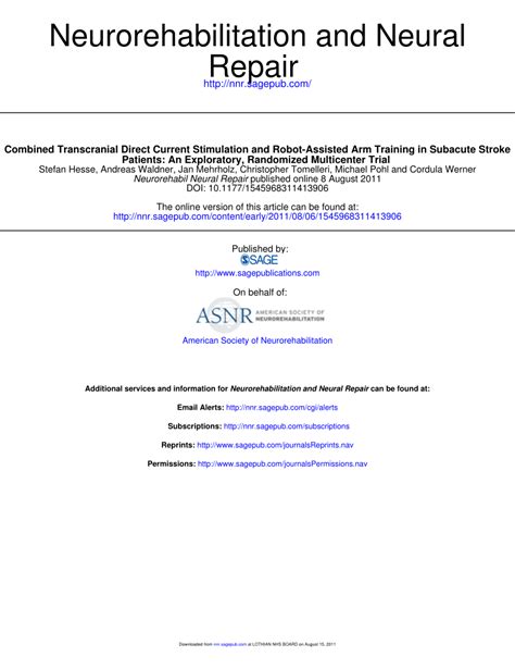 Pdf Combined Transcranial Direct Current Stimulation And Robot