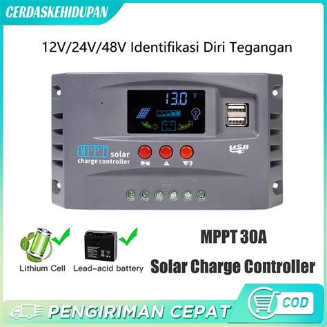 Jual Solar Charge Controller LCD LED Display Solar Automatic Identify 12V 24V 30A USB Panel