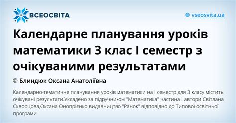 Календарне планування уроків математики 3 клас І семестр з очікуваними результатами КТП Різне