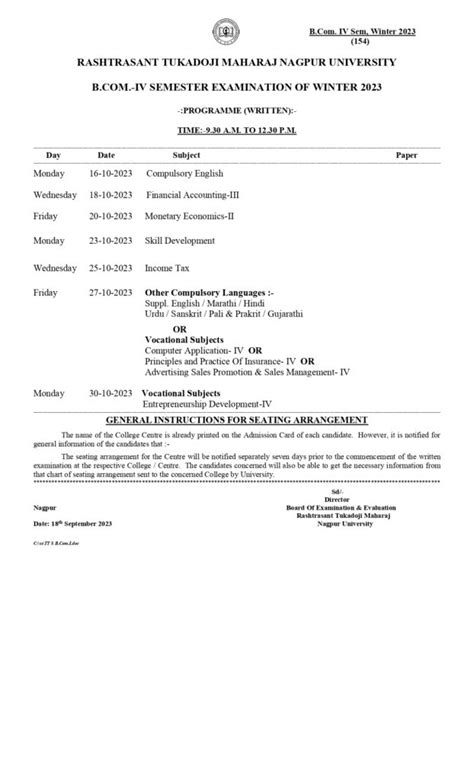rtmnu b time table winter 2023 download here