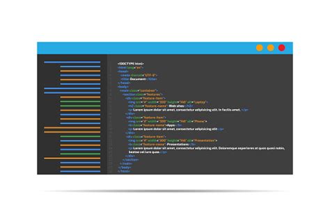 Html 코드 웹사이트입니다 코딩 프로그래밍 개념입니다 벡터 일러스트입니다 Html에 대한 스톡 벡터 아트 및 기타 이미지 Html 그래픽 사용자 인터페이스 컴퓨터