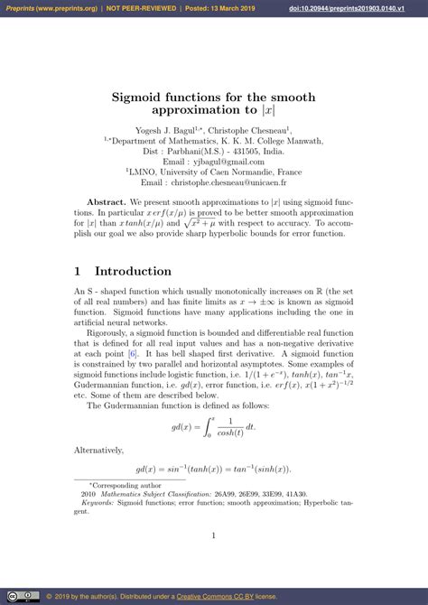 Pdf Sigmoid Functions For The Smooth Approximation To X