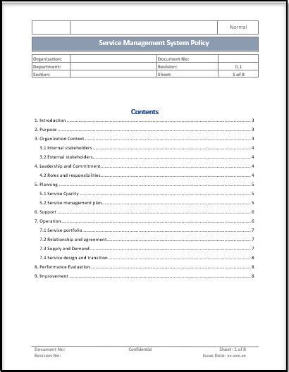 Service Management System Policy Process Template Ms Word Itsm Docs Itsm Documents And Templates