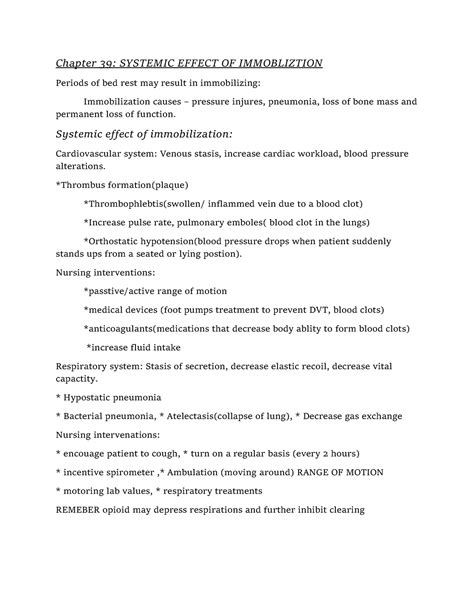 Chapter 39 Systemic Effect Of Immobliztion Chapter 39 Systemic Effect Of Immobliztion Periods