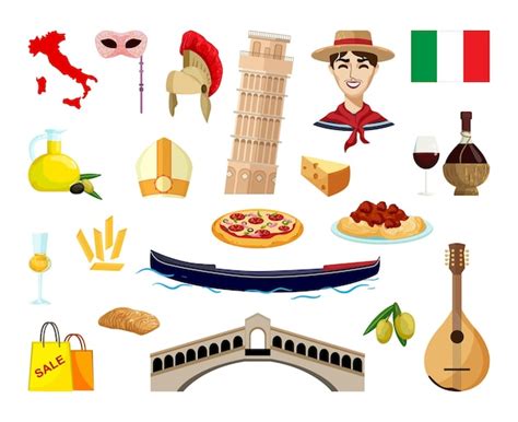Collection Of Objects Of Italia Premium Vector