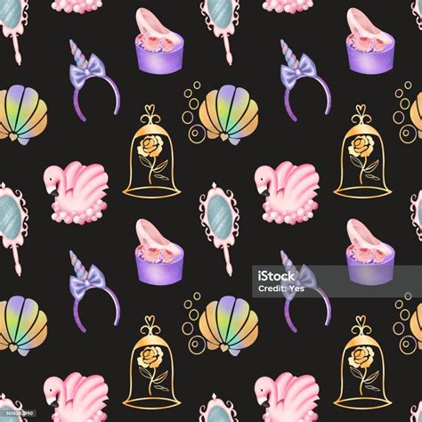 동화와 놀이 공원 요소의 원활한 패턴 어두운 배경에 일러스트 레이 션 여자 인어에 대한 스톡 벡터 아트 및 기타 이미지 여자