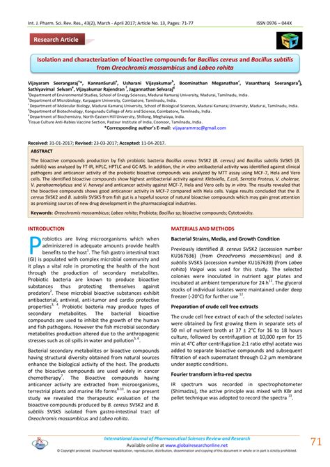 Pdf Isolation And Characterization Of Bioactive Compounds From