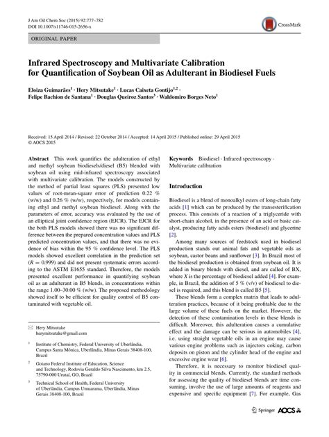 Pdf Infrared Spectroscopy And Multivariate Calibration For Quantification Of Soybean Oil As