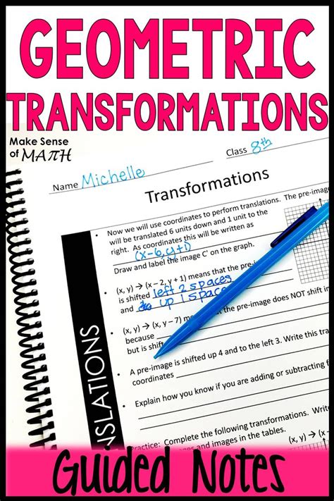 Transformations Guided Notes Geometric Transformations Notes Middle