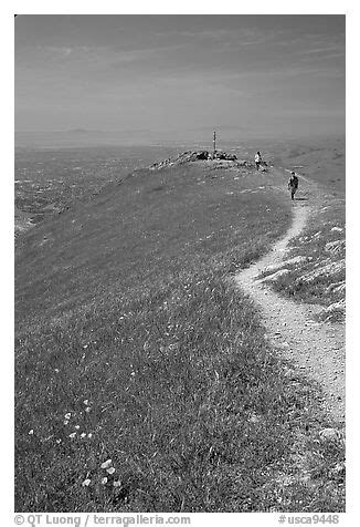 Black And White Picturephoto Hiker On Trail At The Summit Of Mission