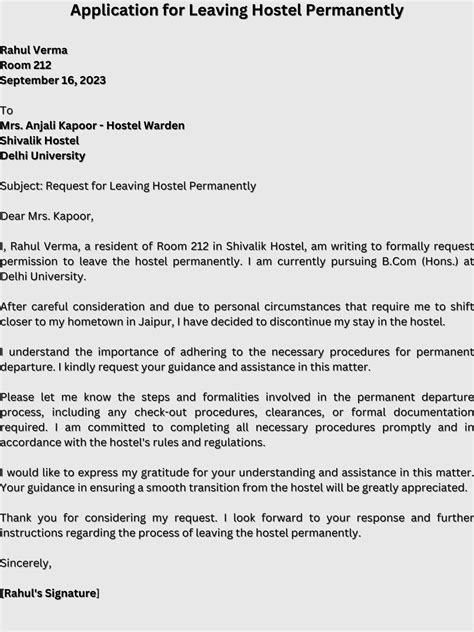 Hostel Leave Application Letter With Format And Samples