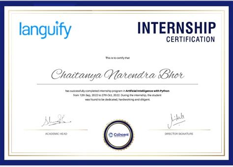 chaitanya bhor on linkedin internship python artificialintelligence