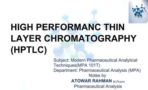 High Performance Thin Layer Chromatographyhptlc Pdf