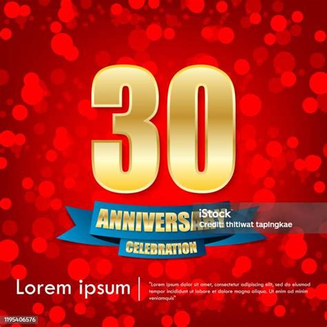 30 주년 기념 헝겊 레드 보케 배경에 파란색 리본 축하 인사말 및 초대 카드에 대한 벡터 일러스트 템플릿 디자인기념일 우아함 황금 로고 30에 대한 스톡 벡터 아트 및