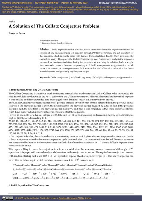 pdf a solution of the collatz conjecture problem