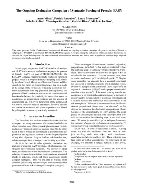 Pdf The Ongoing Evaluation Campaign Of Syntactic Parsing Of French Easy