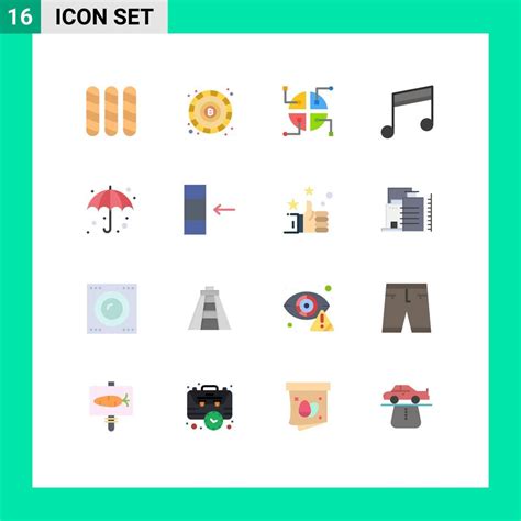 Universal Icon Symbols Group Of 16 Modern Flat Colors Of Column Weather Map Umbrella Song