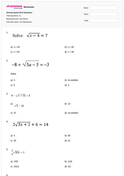 50 Solving Square Root Equations Worksheets On Wayground Free