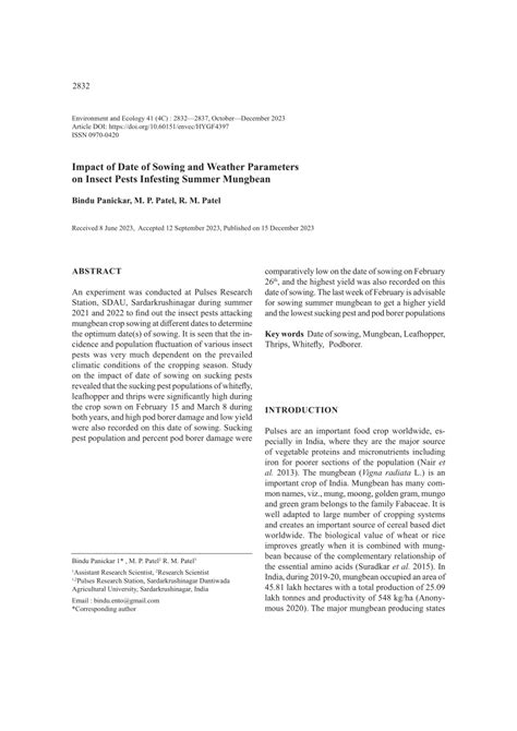 Pdf Impact Of Date Of Sowing And Weather Parameters On Insect Pests Infesting Summer Mungbean