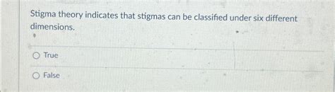 Solved Stigma Theory Indicates That Stigmas Can Be