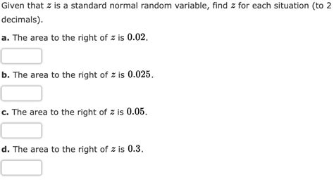 Solved Given That Z Is A Standard Normal Random Variable Chegg Com