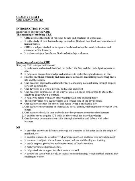 Grade 7 Cre Notes Term 1 Pdf Moses Jesus