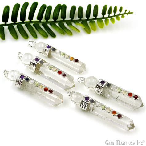 Crystal Flat Chakra Healing Pendant Silver Plated Point Pendant