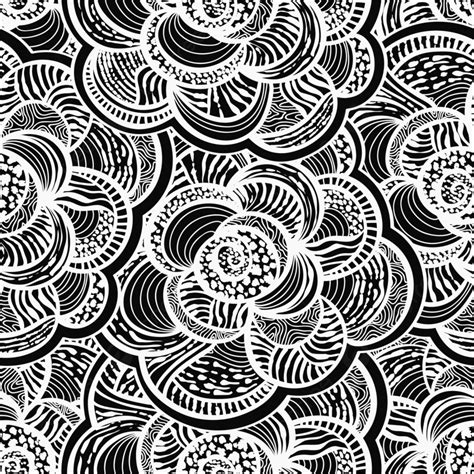 Vector Seamless Monochrome Floral Background Rounded Line Leaf