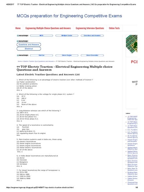 77 Top Electric Traction Electrical Engineering Multiple Choice Questions And Answers Mcqs