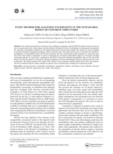 PDF Fuzzy Method For Analysing Uncertainty In The Sustainable Design Of Concrete Structures