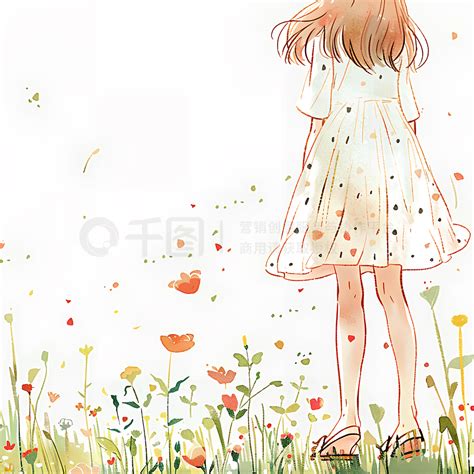 插画ai数字艺术 春天里站在花田里的女孩春季插画 Ai平面元素免费下载png格式2784像素编号69540590 千图网