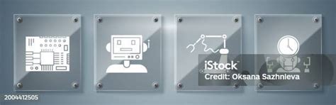 Set Robot And Digital Time Manager Industrial Machine Robotic Robot Arm Hand Factory Robot And