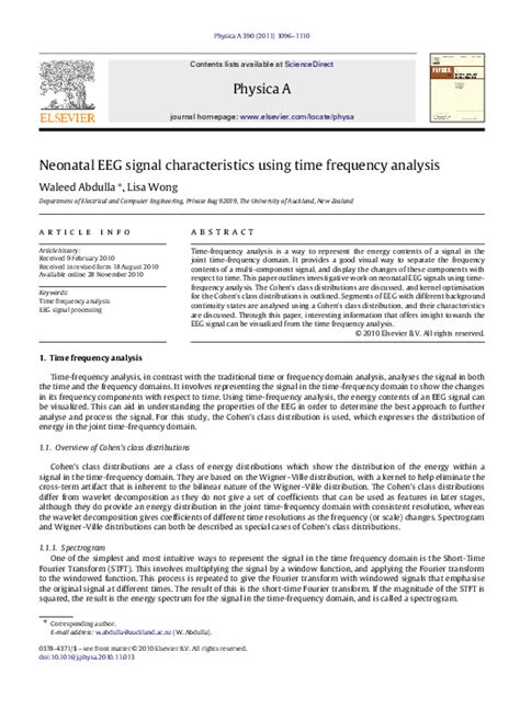Pdf Neonatal Eeg Signal Characteristics Using Time Frequency Analysis