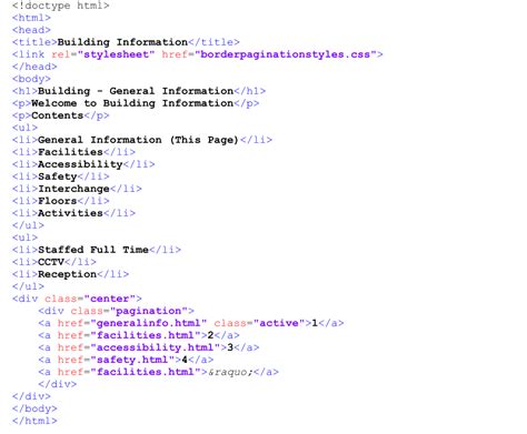 Html Code For Making Page 1 As Active Attaching An External Style